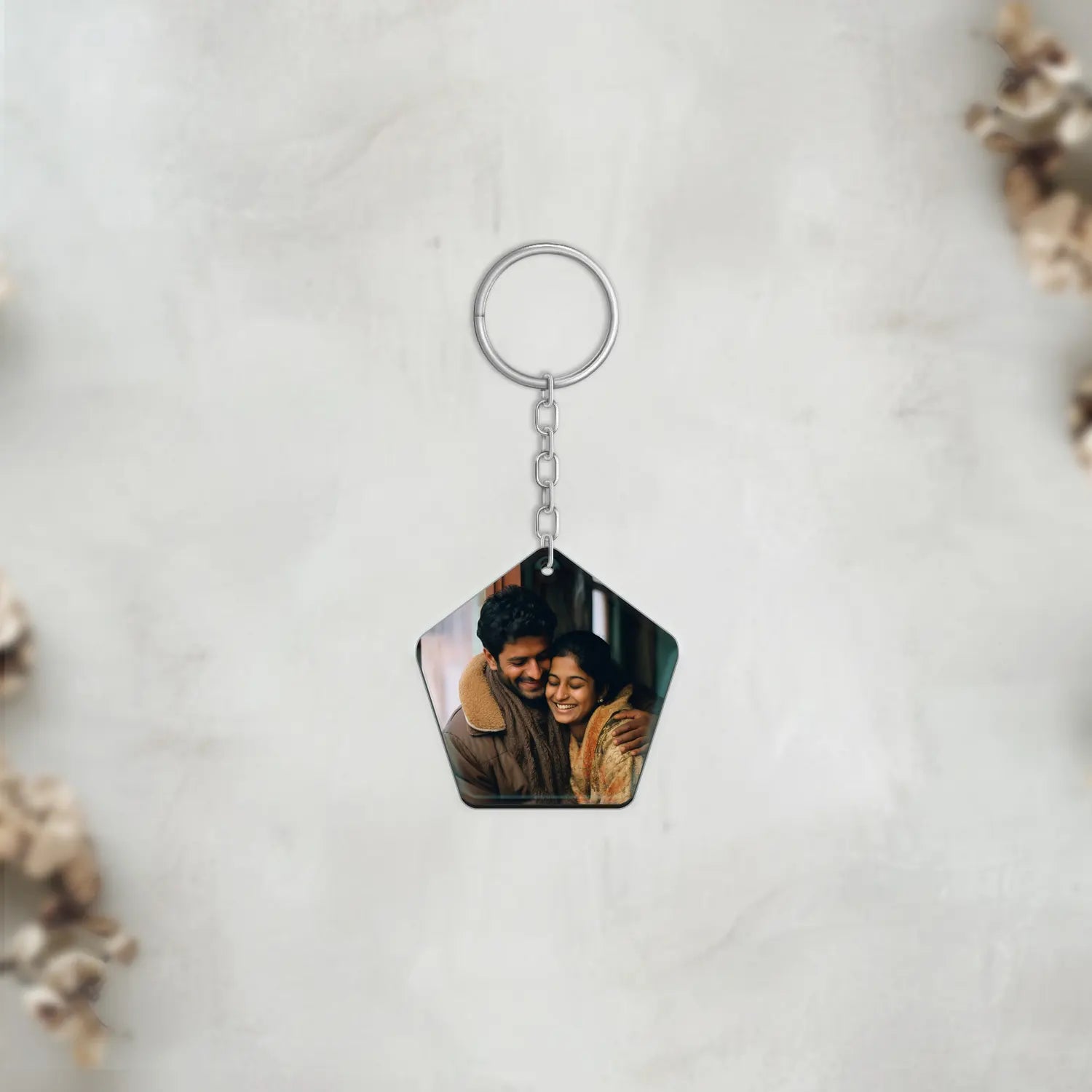 Acrylic Personalized Photo Pentagon Round Edges Shape Keychain (Front ...